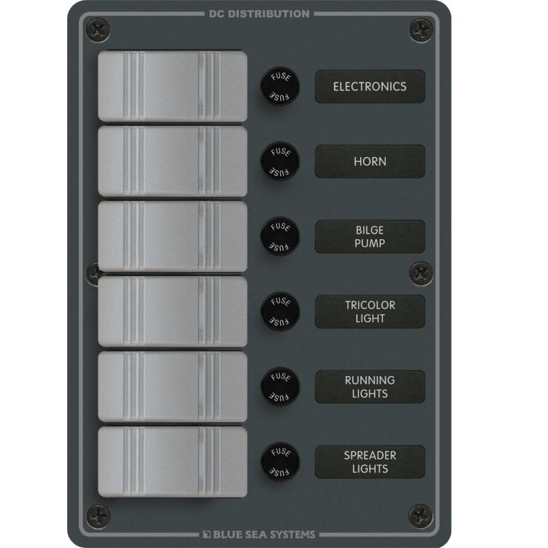 Blue Sea Waterproof Switch Panel 6 Way Vertical Grey bss8053 j160224